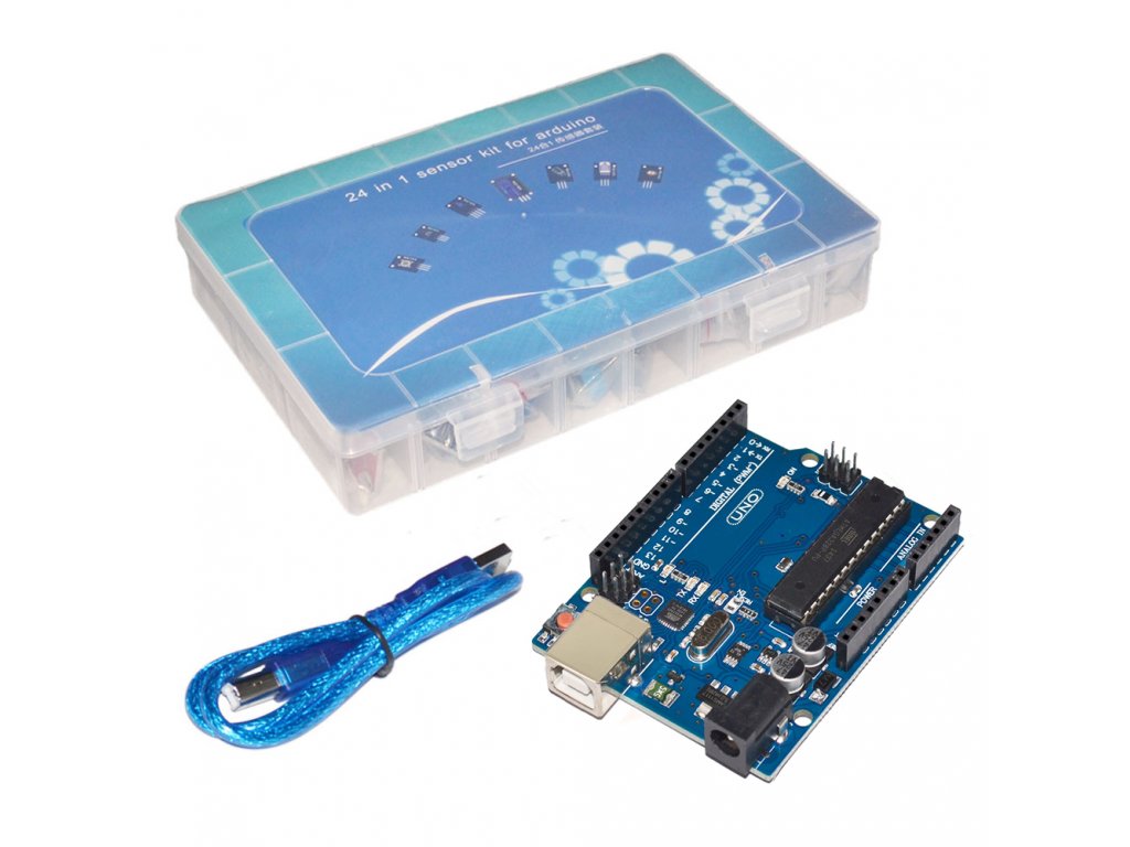 Senzor kit - 24 elektronických modulů + precizní klon Arduino UNO R3 ...